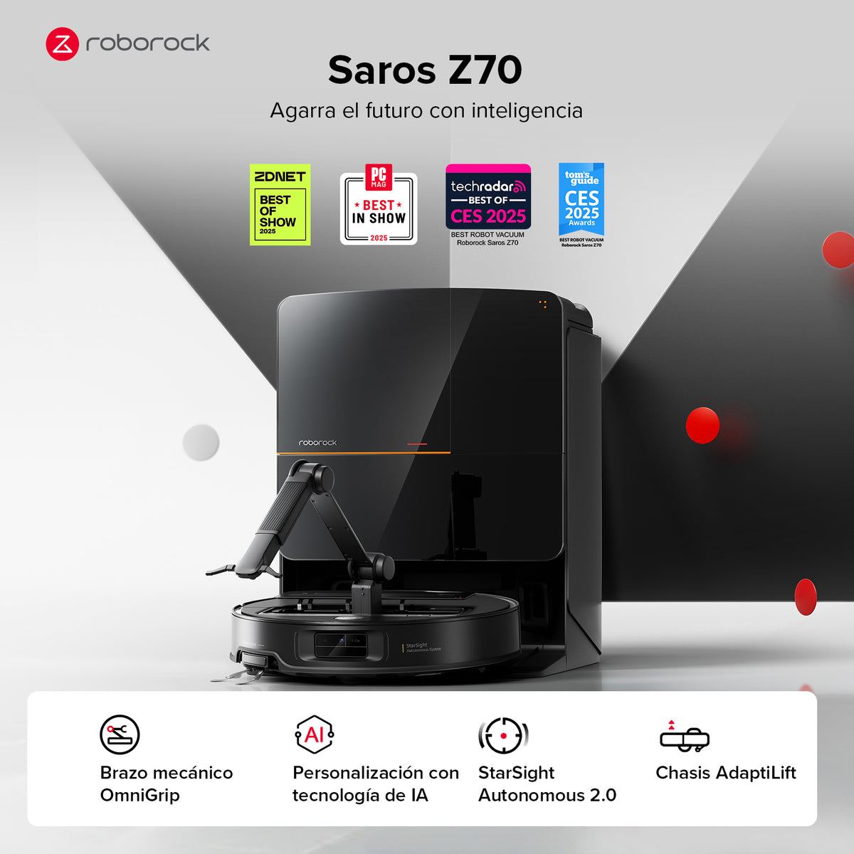 Roborock Saros Z70 Robot Aspirador y Fregasuelos con Brazo Mecánico Om | Tienda oficial de ...